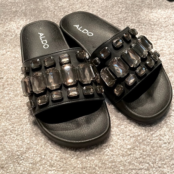 Aldo | Shoes | Nwot Aldo Gem Sandals Slides Black | Poshmark